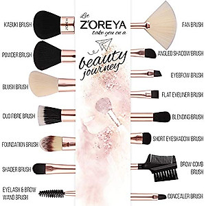 Z'OREYA Makeup Brushes Set,15pcs Rose Gold Luxury and Fashion Makeup Brushes,Professional Premium Synthetic Foundation Powder Concealers Eye Shadows Makeup brushes Set with Perfect Vegan Leather Bag