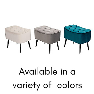 BIRDROCK HOME Tufted Curve Ottoman Velvet Foot Stool - Upholstered Padded Footrest for Living Room or Bedroom - Small Cushioned Accent Chair for Couch, Sofa, Lofted Seating - Modern Furniture - Teal