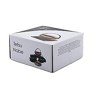 Fuji Merchandise Japanese Style Cast Iron Sukiyaki Tetsu Nabe Pot with Wooden Lid and Tray Quality Enamel Coating (58 fl. oz) 8.5" Diameter