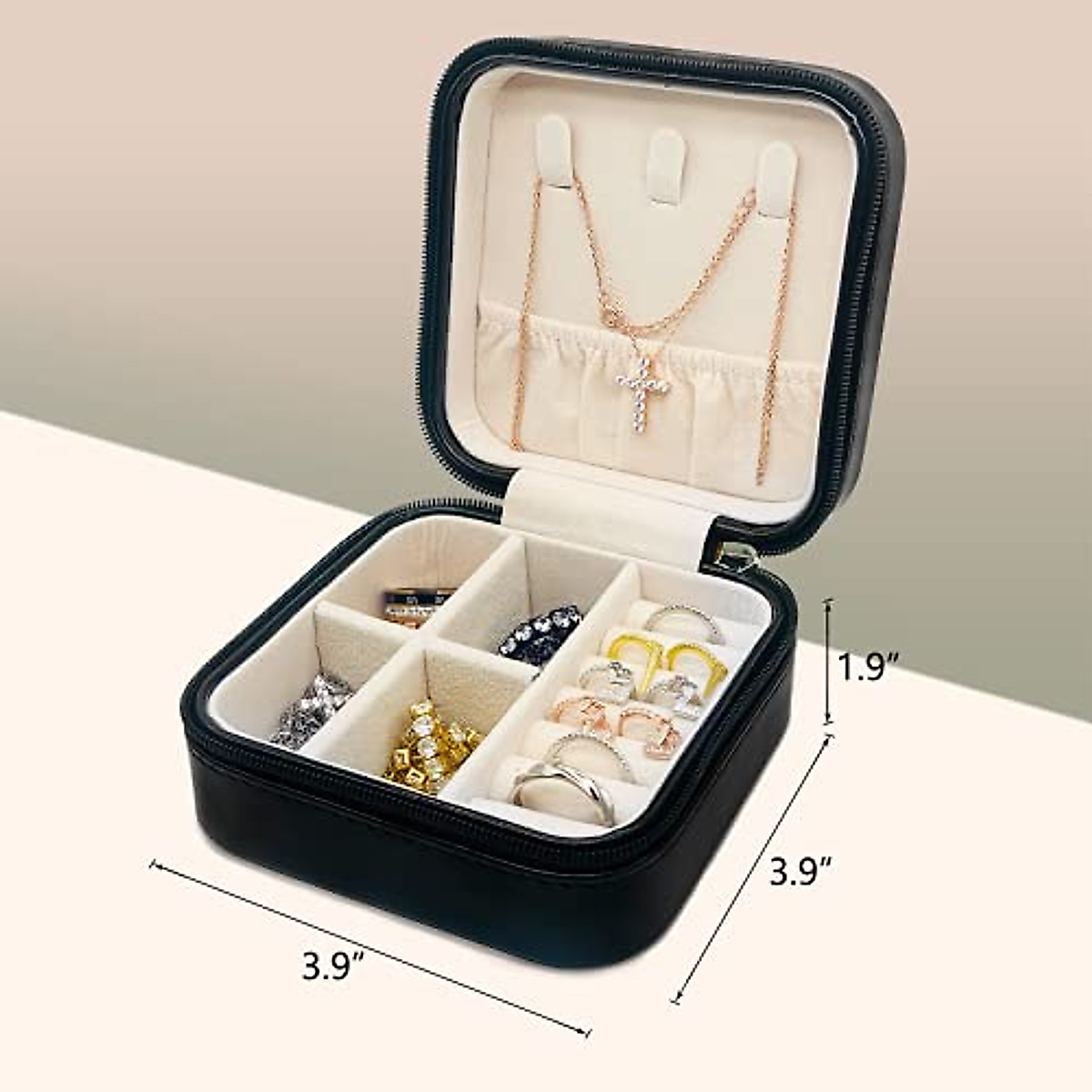 PHABULS Travel Jewelry Box, Lightweight and Easy to Carry Small Jewelry Box for Earrings Rings Necklace Bracelet, Travel Jewelry Case for Women Girls, Jewelry Travel Organizer for Gifts (Black)
