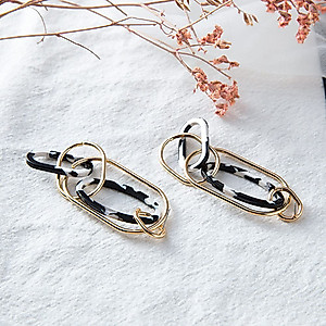 Acrylic Leopard Print Earrings Long Pendant Geometric Resin Oval Earrings Fashion Exaggerated Leopard Dangle Earrings for Women (Gold)