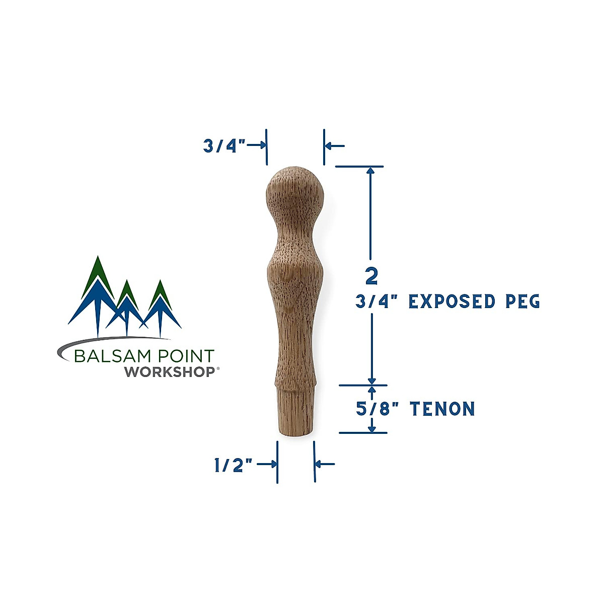 Oak 3-3/8 Inch Mug Hooks Unfinished Smooth Sanded Pegs (10-Pack) - Balsam Point Workshop