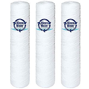 KleenWater String Wound Water Filter Cartridges, 4.5 X 20 Inch, 50 Micron, Made in USA, Compatible with Watts SF5-20-425, Pentek WP5BB20P, WP5BB20P, Pack of 3 Replacement FIlters with WS03X10039 O-Ring