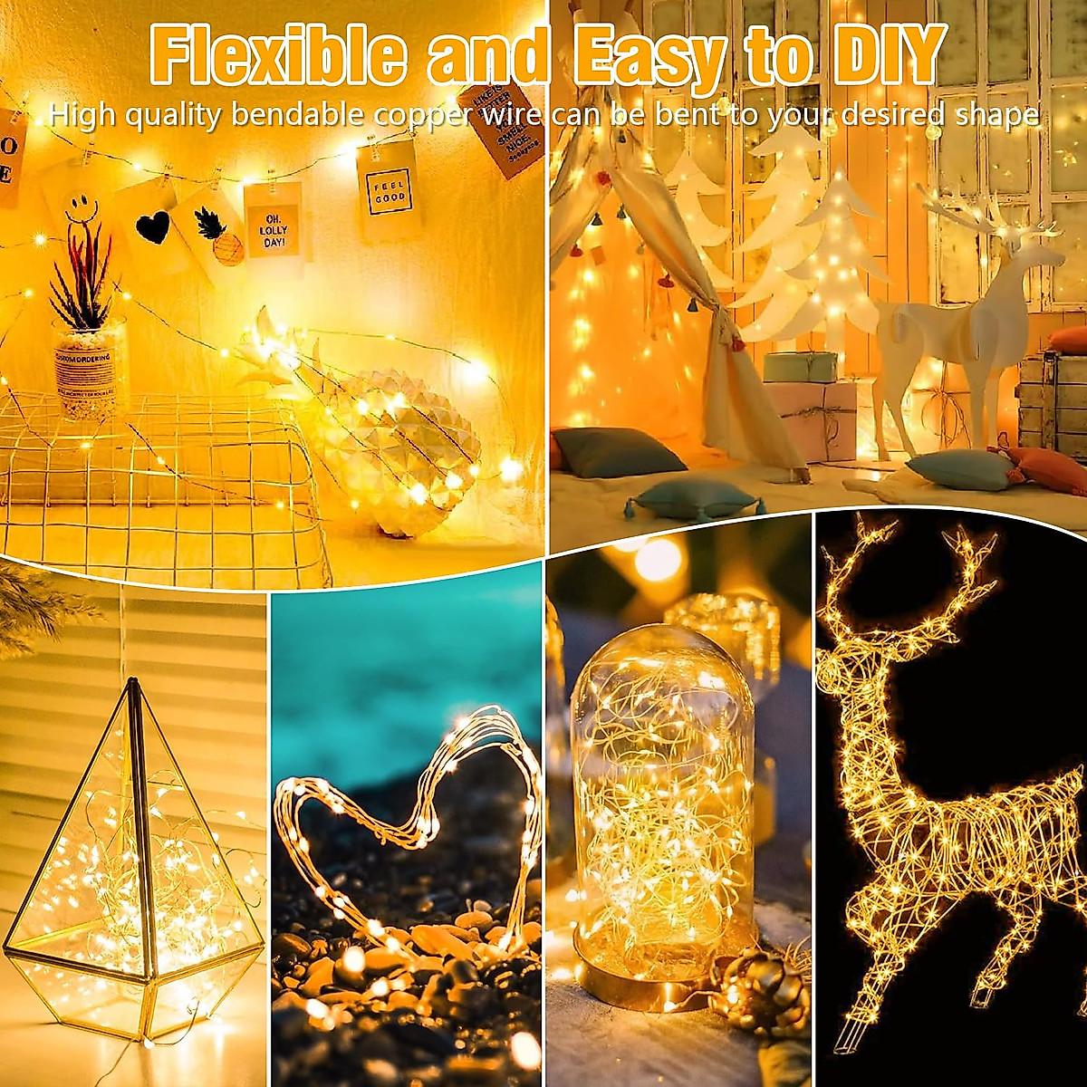 Tasodin led Fairy Lights Waterproof 16.4ft String Lights Battery Operated for Wedding, Home, Garden, Party, Christmas Decoration (1pc, Warm White 1pc)