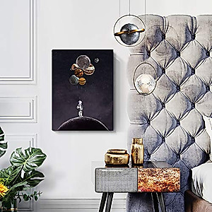 Inspirational Wall Art for Office Outer Space Decor Motivational Canvas Print Astronaut Holding Planet Creative Picture Framed Artwork for Bathroom Bedroom Kids Girls Boys Childrens Room 12x16inch