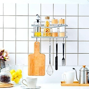 Displays By Jack DBJ Shower Caddy Organizer with Hooks for Hanging Razor and Soap, Shampoo Conditioner Organizer Holder, Adhesive Wall Mounted No Drilling Bathroom Rack, Rustproof and Stainless Steel