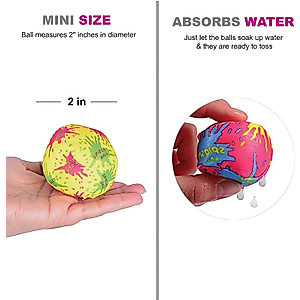 4E's Novelty 12 Pack - 2" Water Bomb Splash Balls - Mini Water Absorbent Ball - Kids Pool Toys, Outdoor Water Activities for Kids, Pool Beach Party Favors. Water Fight Games