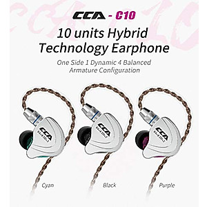 CCA C10 Hybrid in-Ear Earphones, 4BA+1DD HiFi Stereo Deep Bass Noise Isolating Sport IEM Wired Earbuds/Headphones, Stage/Studio in Ear Monitor with Detachable Cable 2Pin 0.75mm (with Mic, Purple)