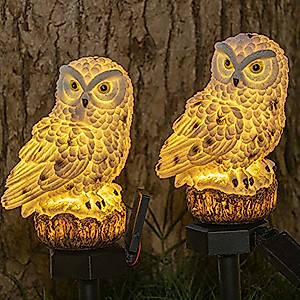 DAZZLE BRIGHT 2 Pack Owl Figure Solar LED Lights, Resin Garden Waterproof Decorations with Stake for Outdoor Yard Pathway Outside Patio Lawn Decor to Scare Birds Away