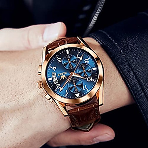 OLEVS Men's Wrist Watches, Waterproof Chronograph Quartz Sportes Men Watch for Father Husband Boyfriend Son Father's Day Gifts, Blue Dial, ROUND, Business