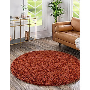 Rugs.com - Über Cozy Solid Shag Collection Rug – 5 Ft Round Terracotta Shag Rug Perfect for Kitchens, Dining Rooms