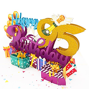 Liif Happy 95th Birthday 3D Pop Up Card, 95 Birthday Card for Women, Men, Mom, Dad