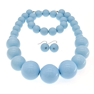 Chunky Pearl Choker Necklace, Large Pearl Statement Necklace, Trending Choker Pearl Wedding Jewelry for Brides, Boho Pearl Jewelry Set (Sky blue)