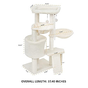 Wang Xin Three Layer Cat Tree with Cat Condo Scratch Pad and Two Hammocks,Beige