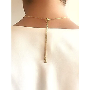 LESLIE BOULES Gold Evil Eye Necklace 18K Gold Plated Sliding Adjustable Chain Choker Jewelry
