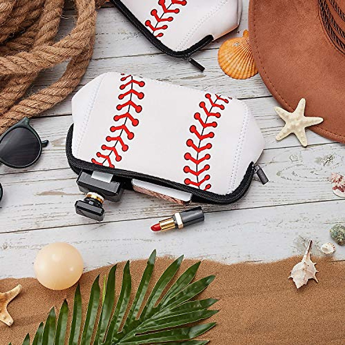 Boao 2 Pieces Softball Bag Softball Print Makeup Bag Baseball Travel Cosmetic Waterproof Pouch with Zipper(10.24 x 5.12 x 3.7 Inch,White)