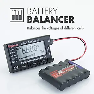 Tenergy 5-in-1 Battery Meter, Intelligent Cell Meter Digital Battery Checker/Balancer for LiPo / LiFePO4 / Li-ion/NiCd/NiMH Battery Packs