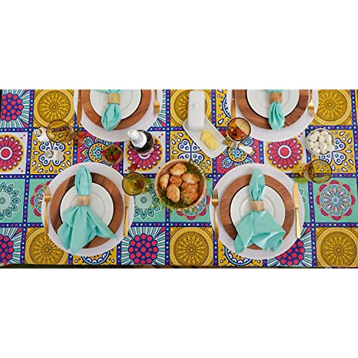 DII Morocco Vinyl Tabletop Collection Tablecloth, Flannel Backed, Rectangle, 60x84, Morocco Summer