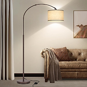 Floor Lamp for Living Room, Arc Floor Lamp with Adjustable Head, Modern Arched Floor Lamp with On/Off Pedal Switch, Over Couch Tall Standing Hanging Light for Reading, Bedroom, Office (Brown)