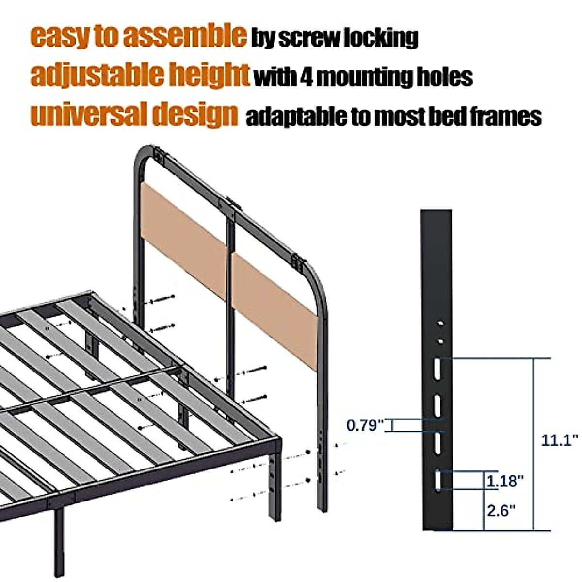 BOSRII Queen Headboards Only, Rustic Solid Wood Board with Black Metal Frame, Add On Design 40 Inches Tall and Adjustable Height, Easy Assembly