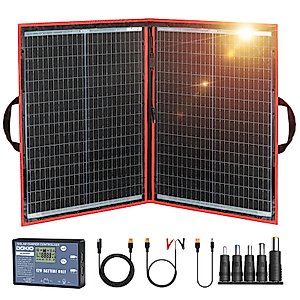 DOKIO 110w 18v Portable Foldable Solar Panel Kit (21x28inch, 5.9lb),Solar Controller 2 USB Output to Charge 12v Batteries/Power Station (AGM, Lifepo4) Rv Camping Trailer Emergency Power