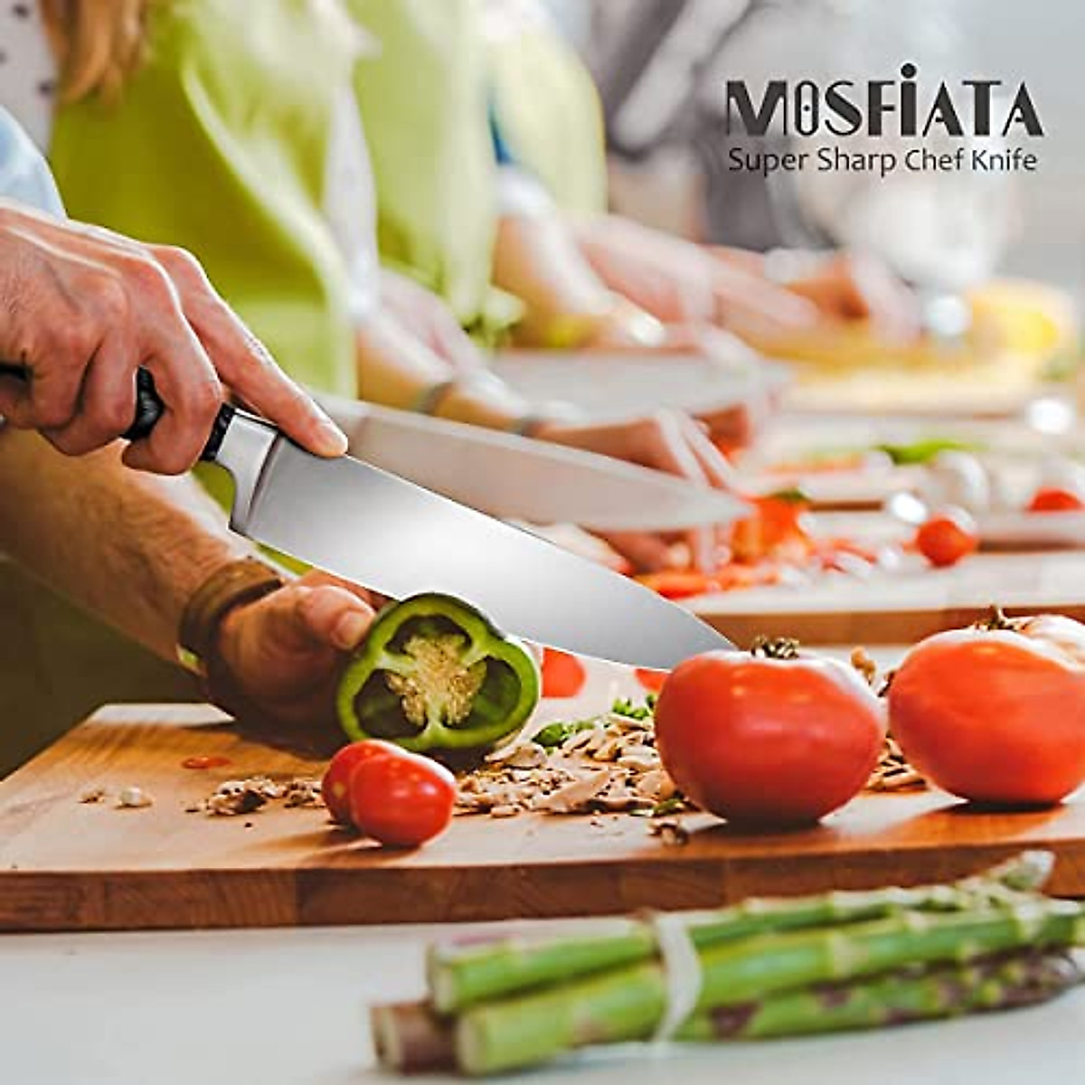 MOSFiATA Kitchen Chef Knife, 8” Full-Tang Cooking Knife High Carbon Stainless Steel Super Sharp Vegetable Meat Knife with Ergonomic Handle, Perfect for Kitchen & Restaurant