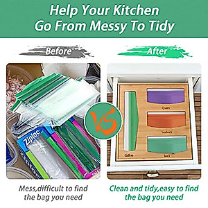 YIHATA Ziplock Bag Organizer, Bamboo Storage Bag Organizer, Pullable Baggie Organizer for Drawer Kitchen, Space-Save Bag Holder Container for Gallon, Quart, Sandwich & Snack Bags, 1 Box 4 Slots
