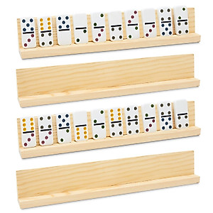 Juvale 4 Pack Domino Holder 13 inches, Wooden Dominoes Racks Trays Stand for Domino Table, Mexican Train, Chicken Foot, Mahjong Game