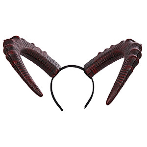 Gothic Halloween Cosplay Headwear Realistic Black Red Long Devils Horn Headband Carnival Party Bandana Hairband