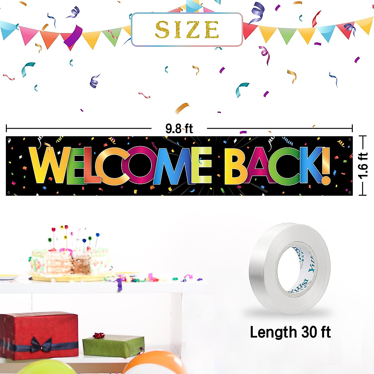 INNORU Large Welcome Back Backdrop Banner, Farewell Party Lawn Sign Banner, Welcome Back Yard Garden Banner, Retirement Party Indoor Outdoor Decor Supplies 9.8 * 1.6ft