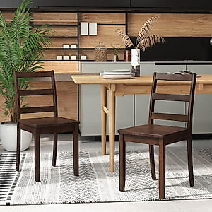 Giantex Wood Dining Chairs Set of 4 Walnut- Wooden Armless Kitchen Chairs with Solid Rubber Wood Legs, Non-Slip Foot Pads, Max Load 400 Lbs, Farmhouse Style High Ladder Back Dining Room Chairs