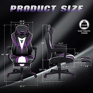 Zeanus Gaming Chair for Adults Purple Gaming Chairs Reclining Computer Chair with Footrest for Heavy People Gamer Chair with Massage Ergonomic PC Gaming Chair Racing Chair for Gaming Big and Tall