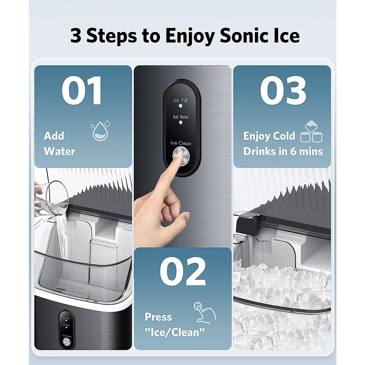 Nugget Ice Maker Countertop, Portable Crushed Pellet Ice Machine, Soft Pebble Ice Cubes in 6 Mins, 35Lbs/24H, Self Cleaning Sonic Ice Makers with One-Click Operation for Home Bar Camping RV