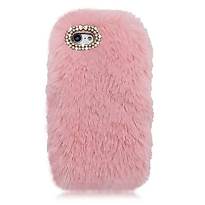Fluffy Rabbit Fur Case for iPod Touch 7 / iPod Touch 6 / iPod Touch 5, Girlyard Cute Bling Diamond Rhinestone Handmade Furry Warm Faux Bunny Hair Soft Plush Shockproof Cover for Women Girls - Pink