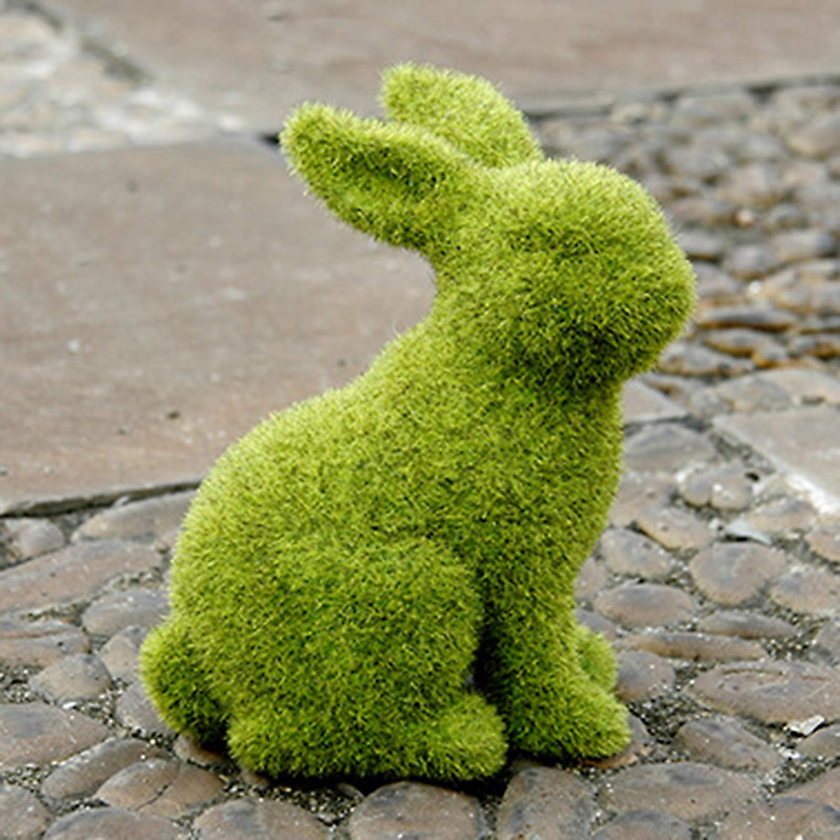 NOVESIXTDAT Easter Moss Bunny Figurine, Green Faux Moss Bunny, Imitation Moss Rabbit Sculpture, Furry Flocked Bunny, Garden Yard Decorations (B)