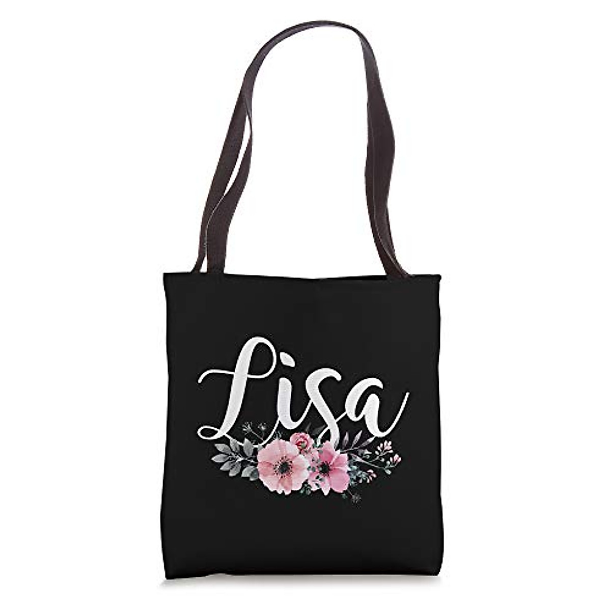 Lisa Name Personalized Floral Pink Black Women Girls Gift Tote Bag