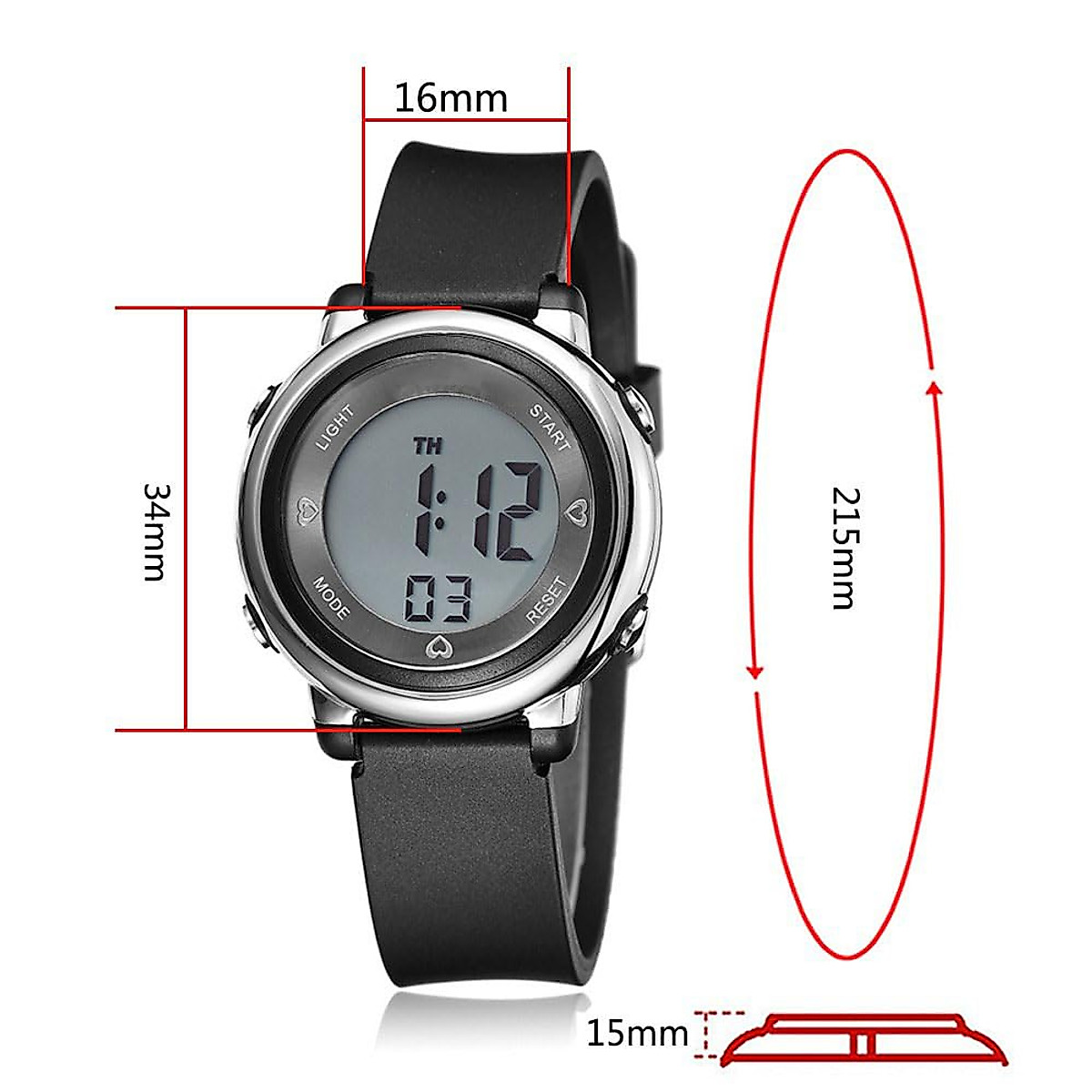 Womens Digital Watches LED Screen Military Waterproof Alarm Stopwatch 7 Color LED Backlight Sports Watch (Black)