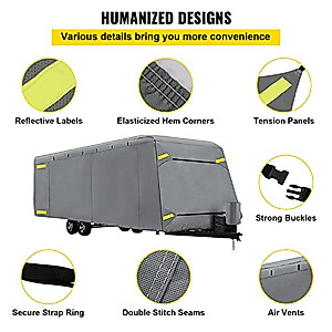 VEVOR RV Cover, 30'-33' Travel Trailer RV Cover, Windproof RV & Trailer Cover, Extra-Thick 4 Layers Camper Cover, Waterproof Ripstop Anti-UV for RV Motorhome with Adhesive Patch & Storage Bag,Grey