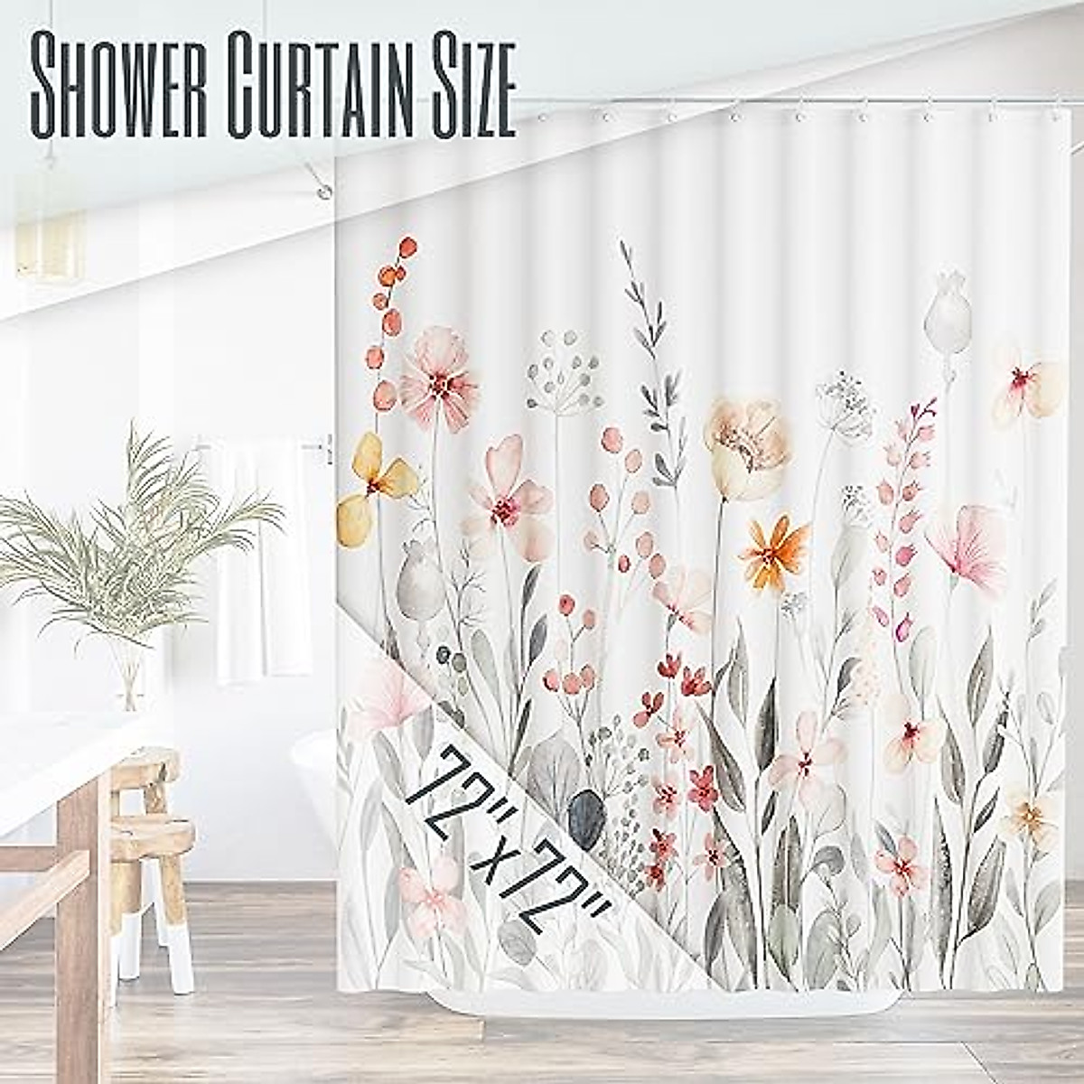 KIBAGA Beautiful Floral Shower Curtain for Your Bathroom - A Stylish 72" x 72" Curtain That Fits Perfect to Every Bath Decor - Ideal to Brighten Up Your Cute Botanical Bathroom at Home with Plants