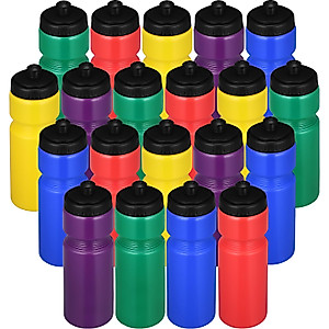 Sunnyray 20 Pcs Sports Water Bottle 23 oz Reusable Squeeze Water Bottles Blank Plastic Water Bottles with Leakproof Pull Top Cap for Kids Adults Sports Fitness Bike DIY, Dishwasher Safe, 5 Colors