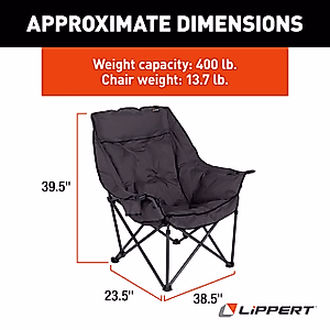Lippert Big Bear Padded Camping Chair with 400-lb. Weight Capacity, Carry Bag, Durable Mesh Fabrics, High-Loft Cushioning, Dual Cupholders, Stemmed Wine Glass Holder (Dark Grey) - 2021010669
