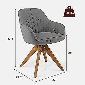 Giantex Desk Chair No Wheels, Super Easy to Install, Mid Century Computer Desk Armchair with Linen Fabric and Soft Sponge Filling, Swivel Accent Chair for Home Office, Grey