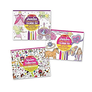 Melissa & Doug Sticker Collection and Coloring Pads Set: Princesses, Fairies, Animals, and More - FSC Certified