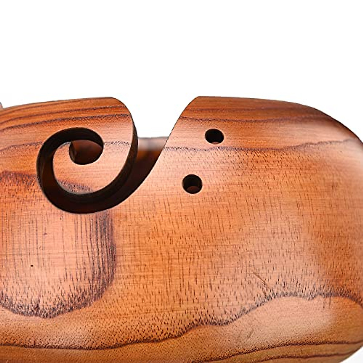 JYCAR 6 Inches Wood Yarn Storage Bowl, Crochet Yarn Handmade Knitting Bowl with Carved Holes and Lid for Knitting and Crochet, 6.3 x 3.7 x 4.3 inch