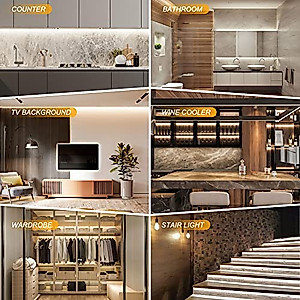 TJOY Under Cabinet Lighting Kit, 6PCS Dimmable Under Cabinet Lights, Touch and Remote Control, Led Strip Lights for Kitchen Cabinet, Counter, Shelf, Bookcase, 2700k-6500k Warm White to Daylight,9.8FT