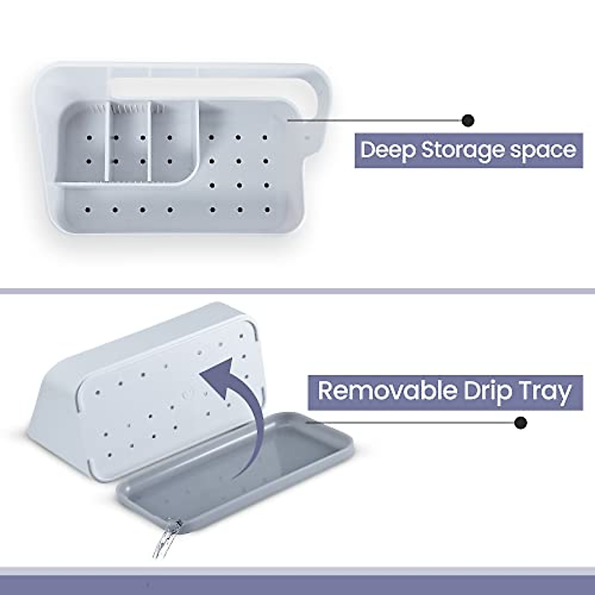 Cheer Collection Toiletry Organizer and Sponge Caddy, Countertop Organizer for Kitchen and Bathroom Sink with Removable Dividers and Drain Tray