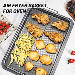 Air Fryer Basket For Oven, 18.1x11.8inch Stainless Steel Large Air Fryer Tray For Oven, Non-sitck Grill Basket Air Fryer Pan, Baking Sheet Cookie Sheet 2 Piece Set