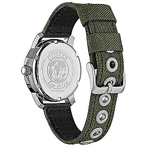 Citizen Men's Eco-Drive Weekender Garrison Field Watch in Stainless Steel with Olive Nylon strap, Black Dial (Model: BM8180-03E)