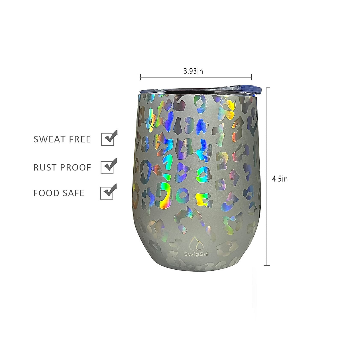 Swig Sip 12oz Wine Tumbler - Double Wall Stainless Steel Vacuum Insulated Travel Outdoor Liquor Cup Bridesmaid Gift (Laser Silver)