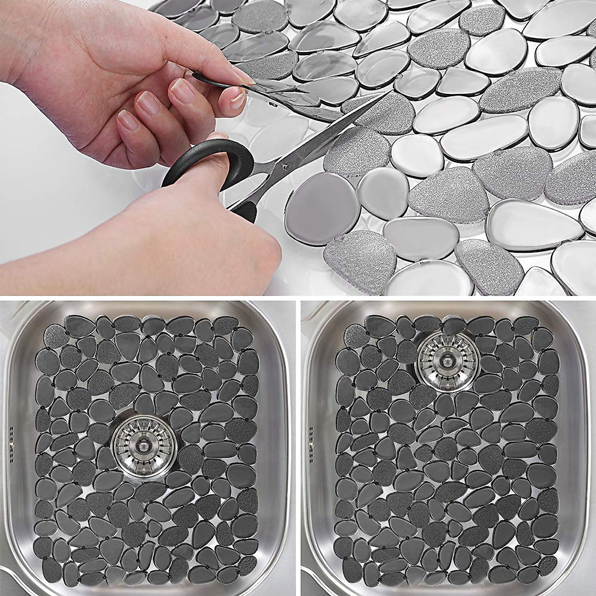 Kitchen Sink Mats VELOVYO Adjustable Pebble Sink Mats PVC Sink Protector Sink Pad for Stainless Steel Porcelain Sink 2 Packs Grey